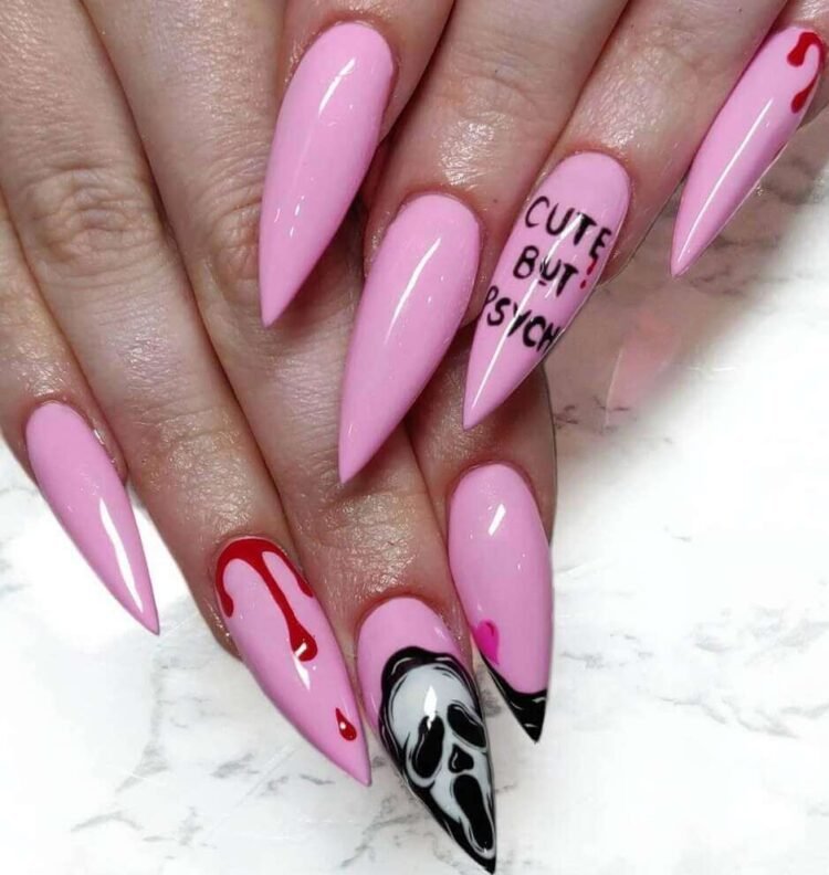 41 Pink Halloween Nail Designs so Cute They Deserve Their Own Candy Bag